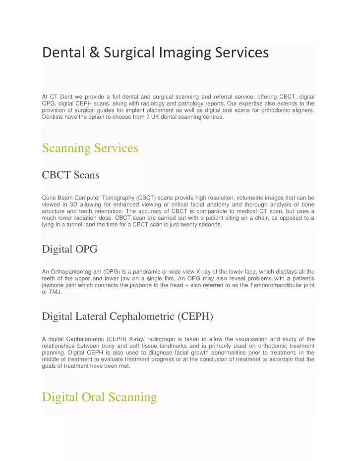 PPT - Dental and Surgical Imaging Services, CBCT, OPG CEPH - CT Dent ...