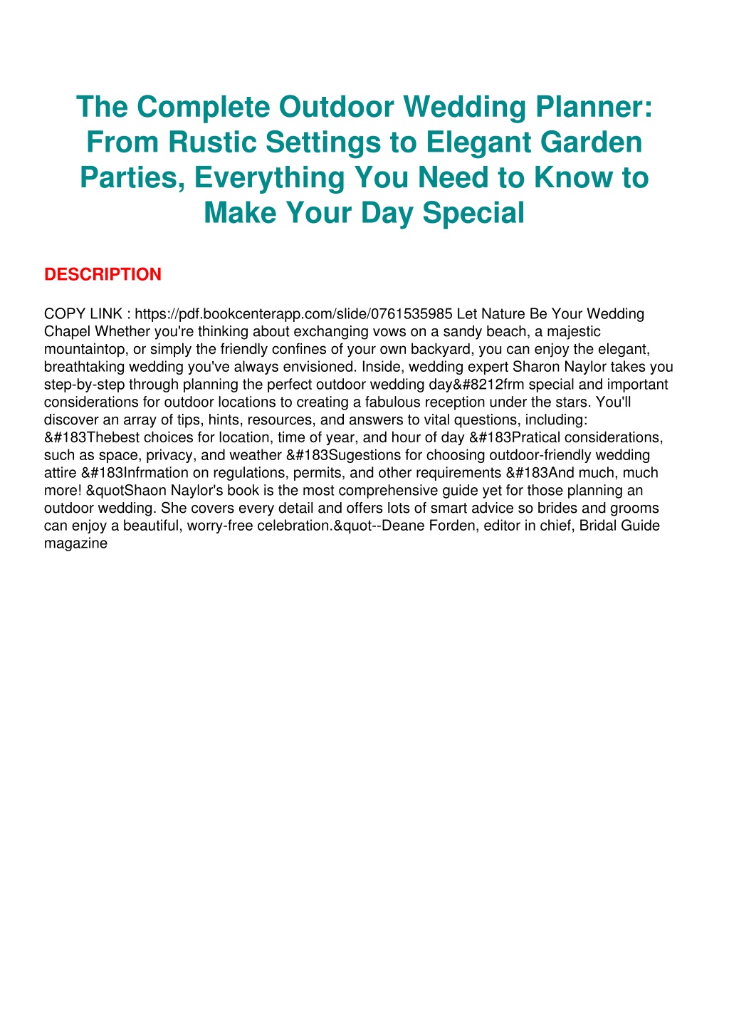 PPT - PDF/BOOK The Complete Outdoor Wedding Planner: From Rustic ...