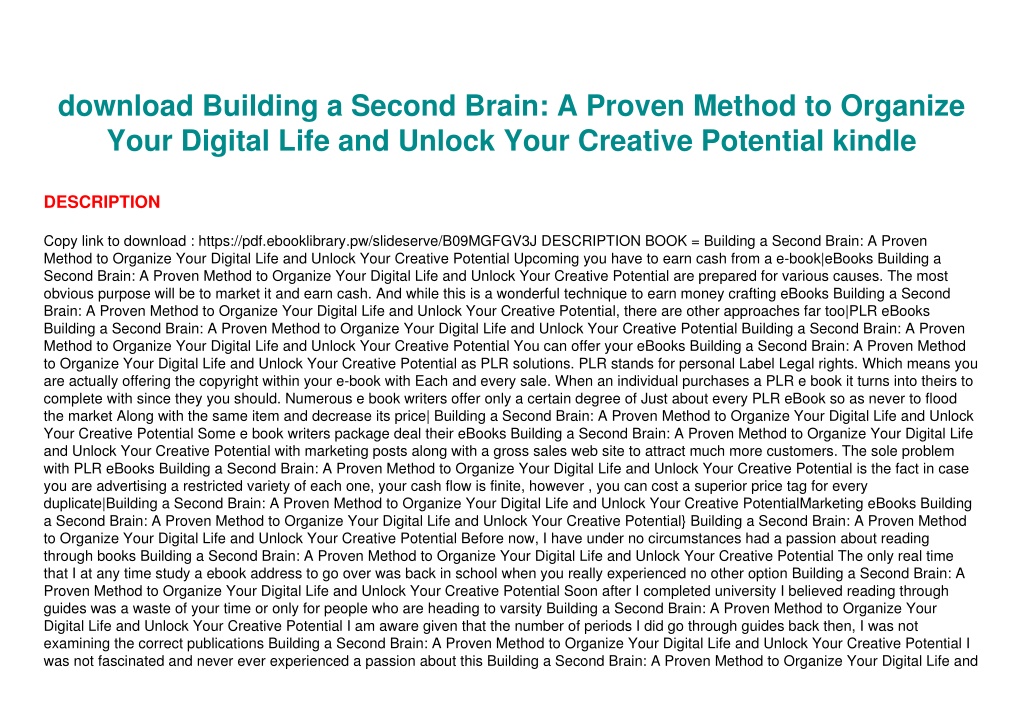 PPT - [READ PDF] Building a Second Brain: A Proven Method to Organize ...