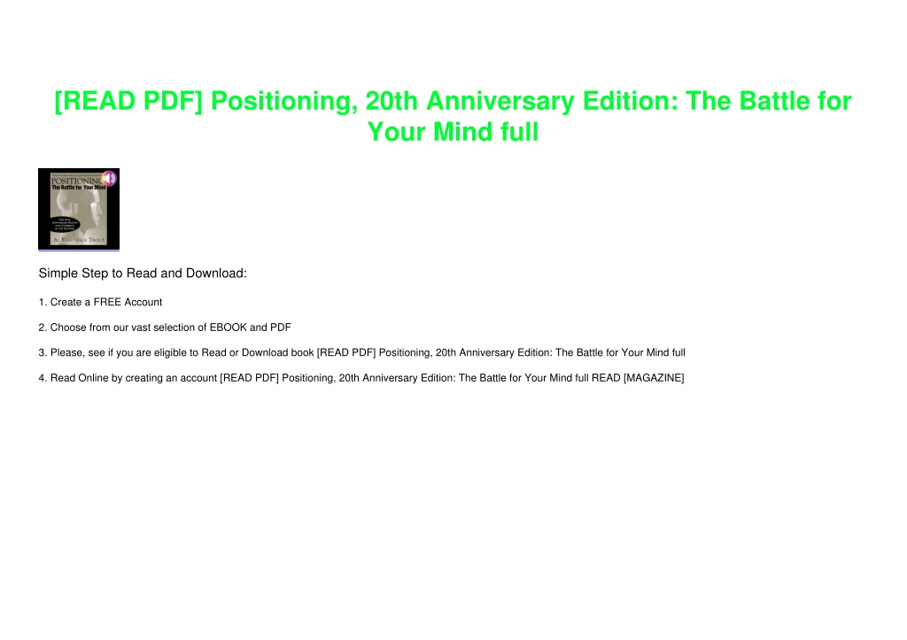 PPT - [READ PDF] Positioning, 20th Anniversary Edition: The Battle for ...