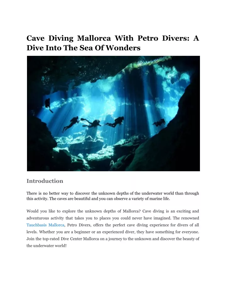 PPT - Cave Diving Mallorca With Petro Divers_ A Dive Into The Sea Of Wonders PowerPoint ...