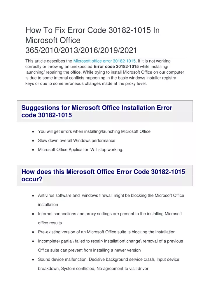 PPT - How To Fix Error Code 30182-1015 In Microsoft Office 365/2010 ...