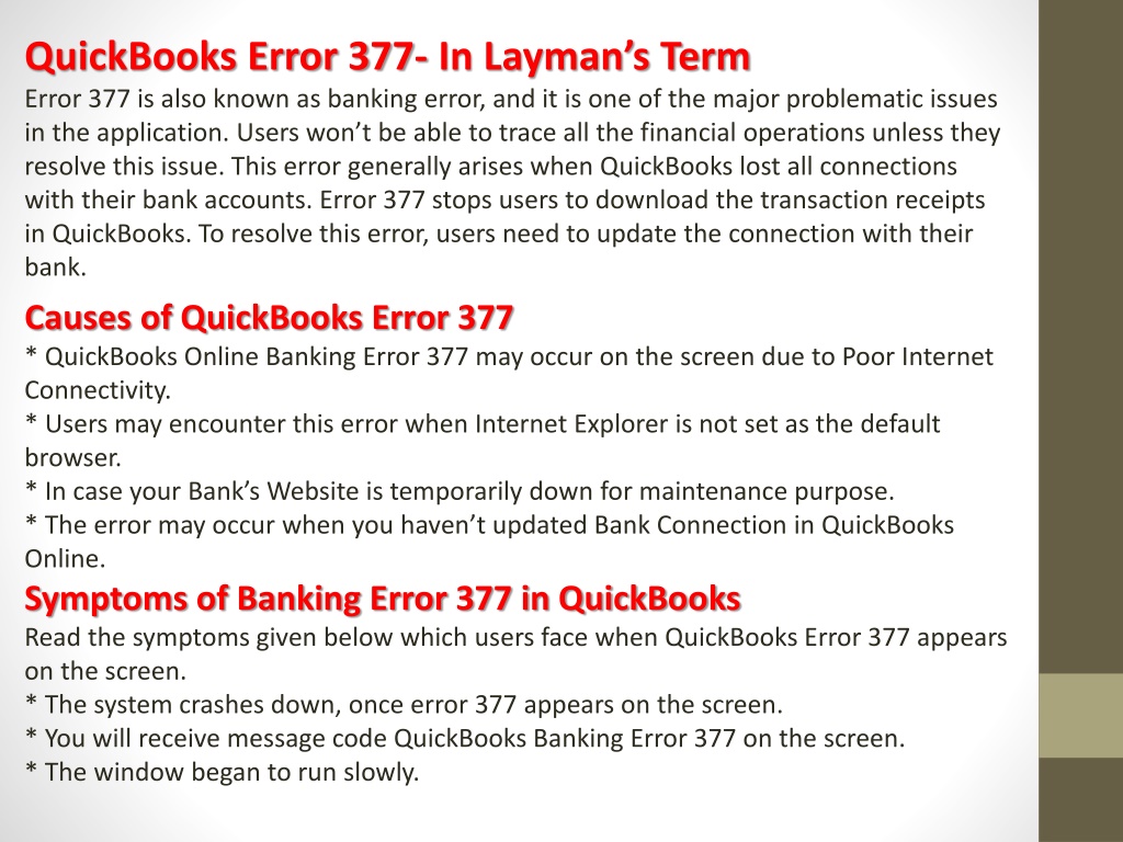 PPT - QuickBooks Error 377 A Quick Troubleshooting Guide PowerPoint ... PPT - QuickBooks Error 377 A Quick Troubleshooting Guide PowerPoint ...