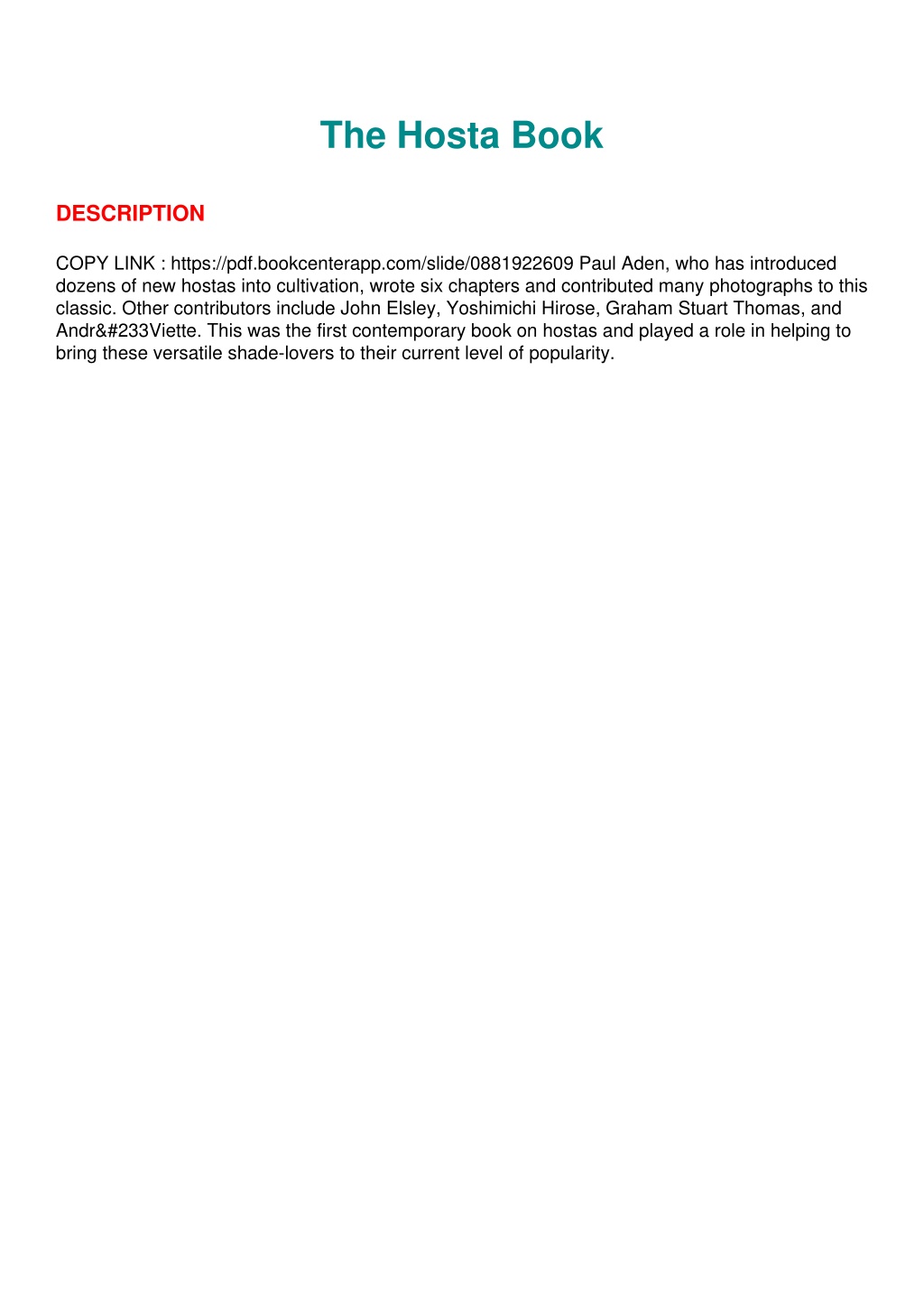 PPT - PDF/READ The Hosta Book PowerPoint Presentation, free download ...