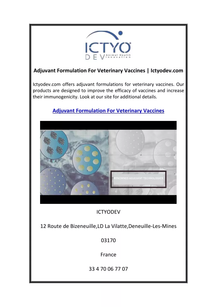 PPT - Adjuvant Formulation For Veterinary Vaccines Ictyodev.com ...