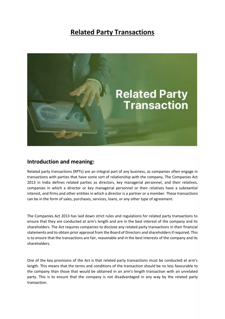 PPT - Related Party Transaction PowerPoint Presentation, free download ...