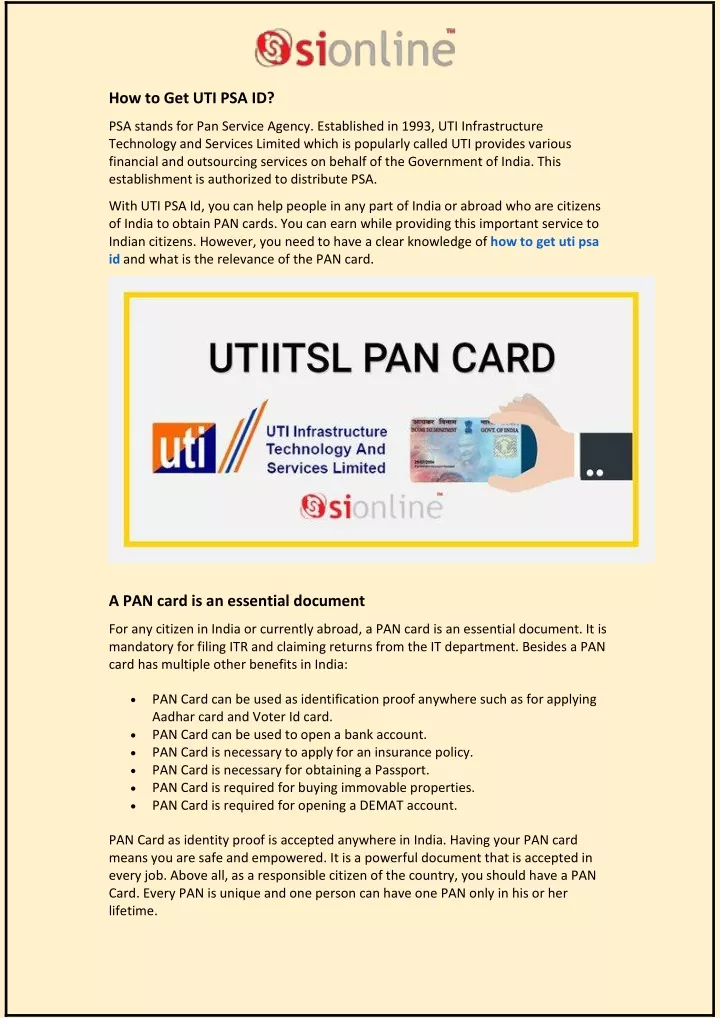PPT - How to Get UTI PSA ID? PowerPoint Presentation, free download ...