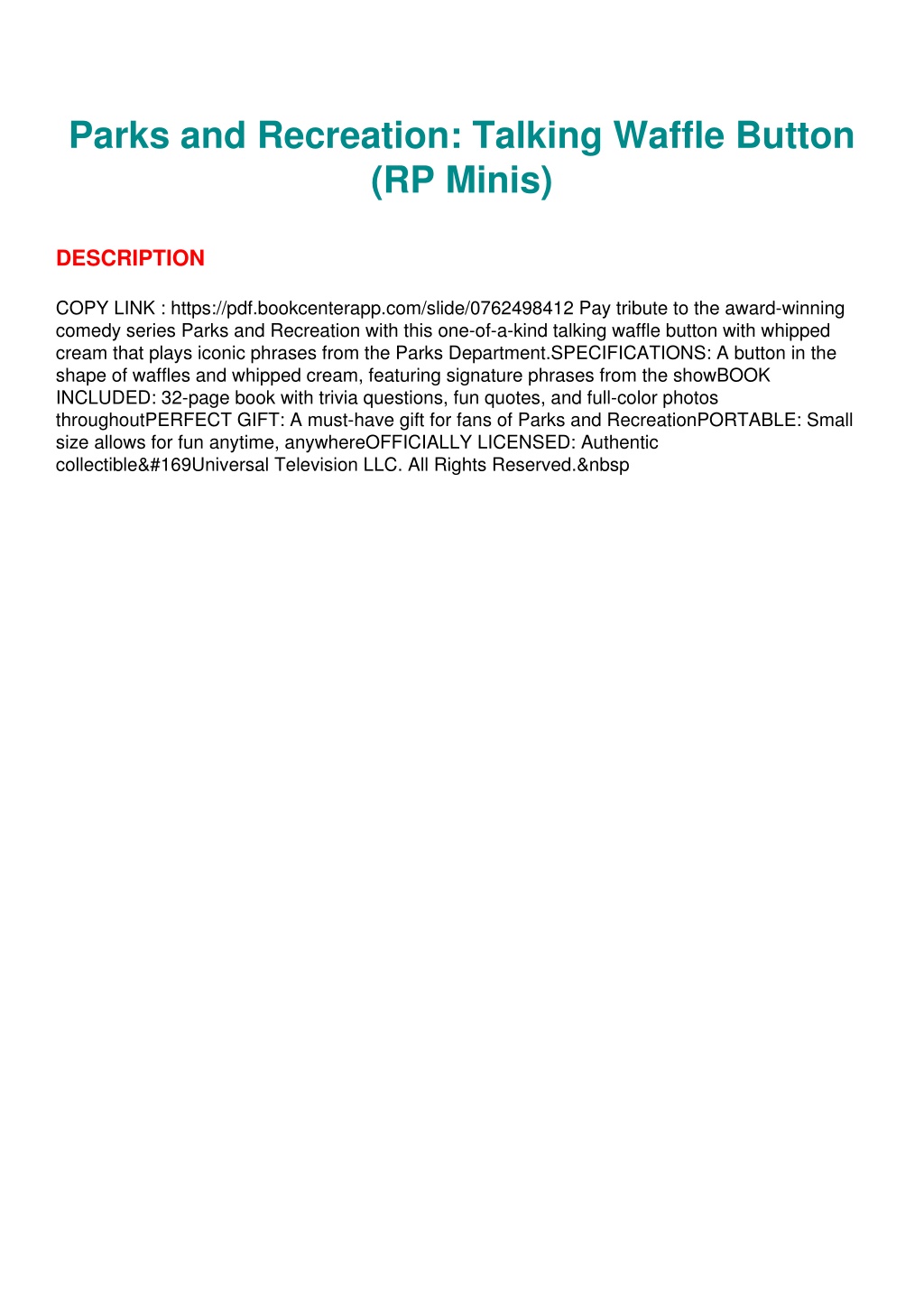 PPT - (PDF/DOWNLOAD) Parks and Recreation: Talking Waffle Button (RP ...