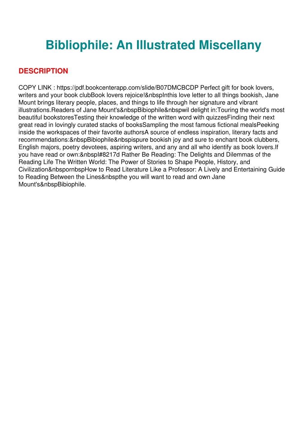 PPT - (PDF/DOWNLOAD) Bibliophile: An Illustrated Miscellany PowerPoint ...