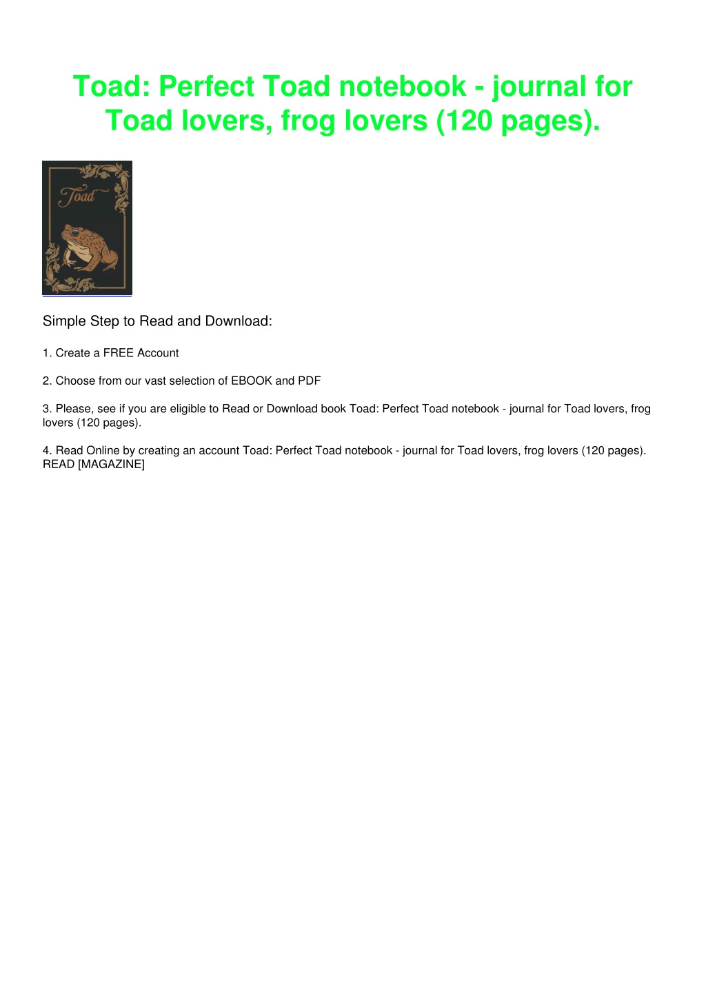 PPT - DOWNLOAD/PDF Toad: Perfect Toad notebook - journal for Toad ...