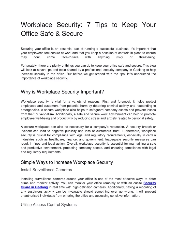 PPT - Workplace Security 7 Tips to Keep Your Office Safe & Secure ...