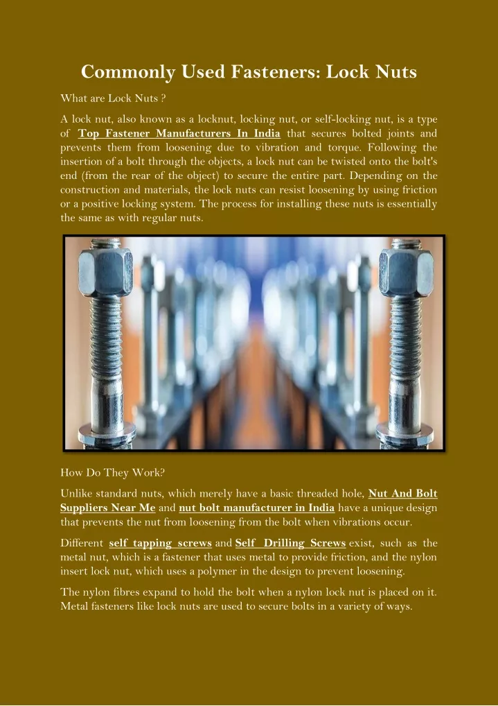 PPT - Commonly Used Fasteners Lock Nuts PowerPoint Presentation, free ...