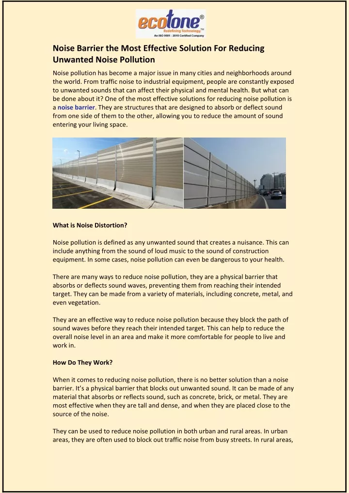 PPT - Noise Barrier the Most Effective Solution For Reducing Unwanted ...