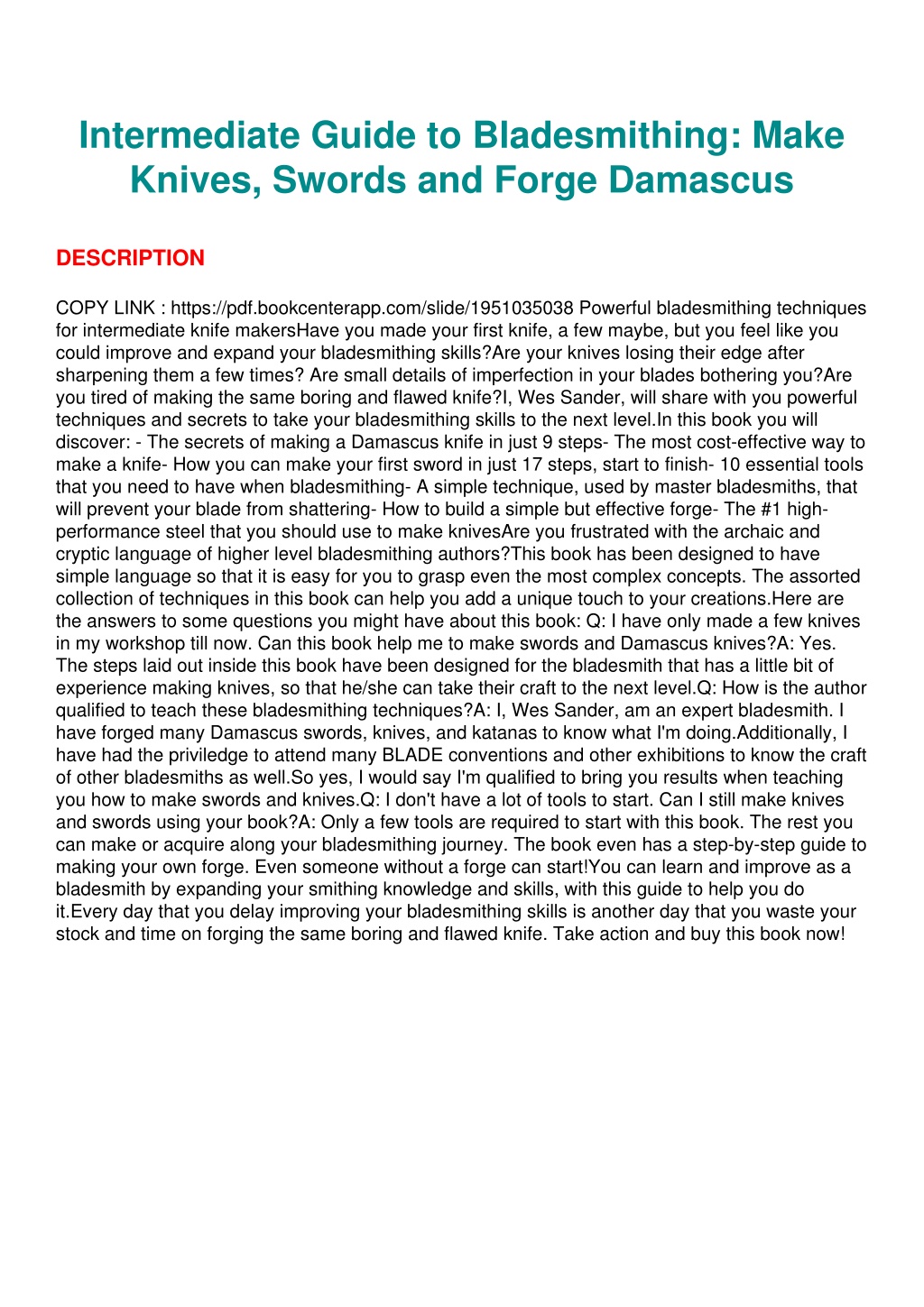 PPT - PDF/BOOK Intermediate Guide to Bladesmithing: Make Knives, Swords ...