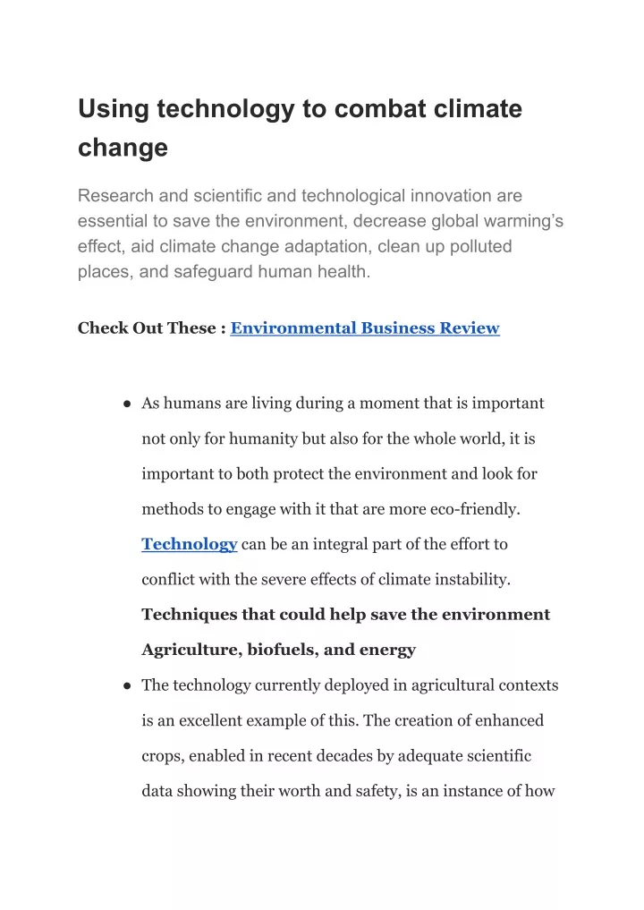 PPT - Using technology to combat climate change PowerPoint Presentation ...