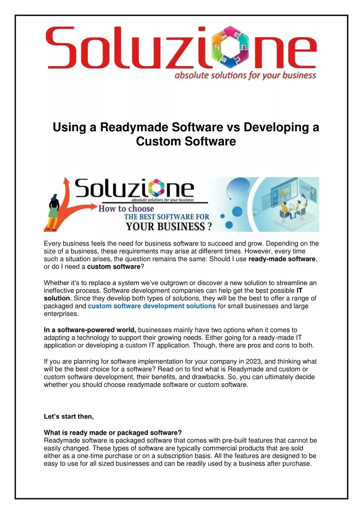 PPT - Ready-Made Software Vs Custom Software Development PowerPoint Presentation - ID:11928860