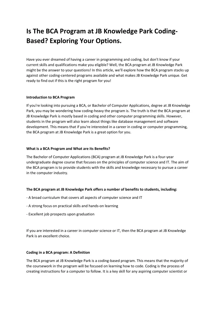 PPT - Is The BCA Program at JB Knowledge Park Coding PowerPoint Presentation - ID:11929611