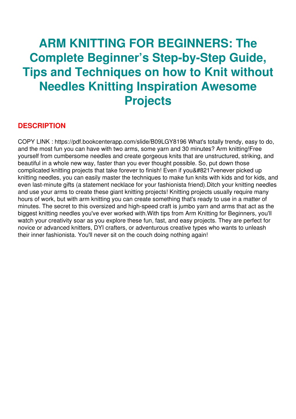 PPT - PDF/READ ARM KNITTING FOR BEGINNERS: The Complete Beginner’s Step ...
