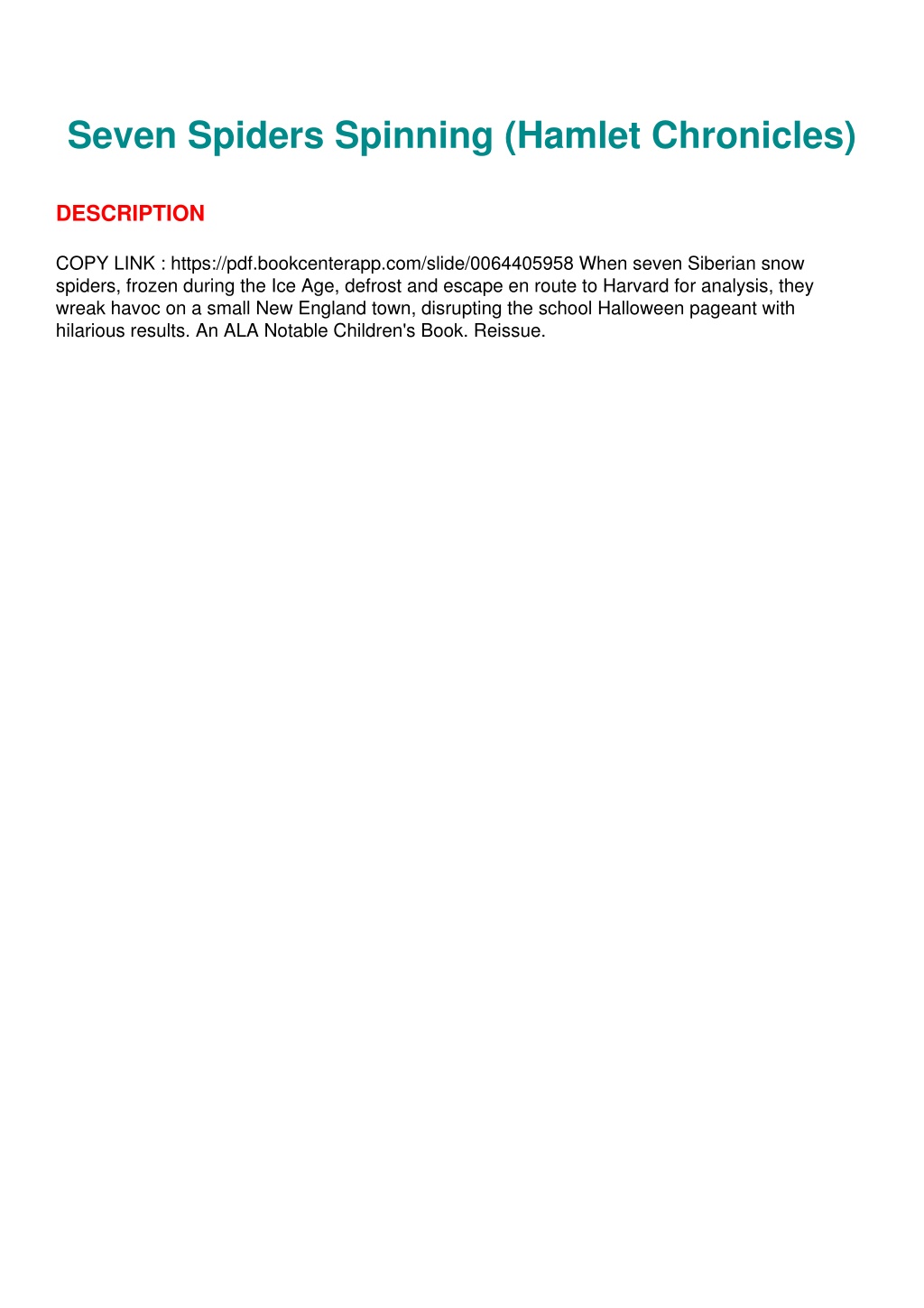 PPT - (PDF/DOWNLOAD) Seven Spiders Spinning (Hamlet Chronicles ...
