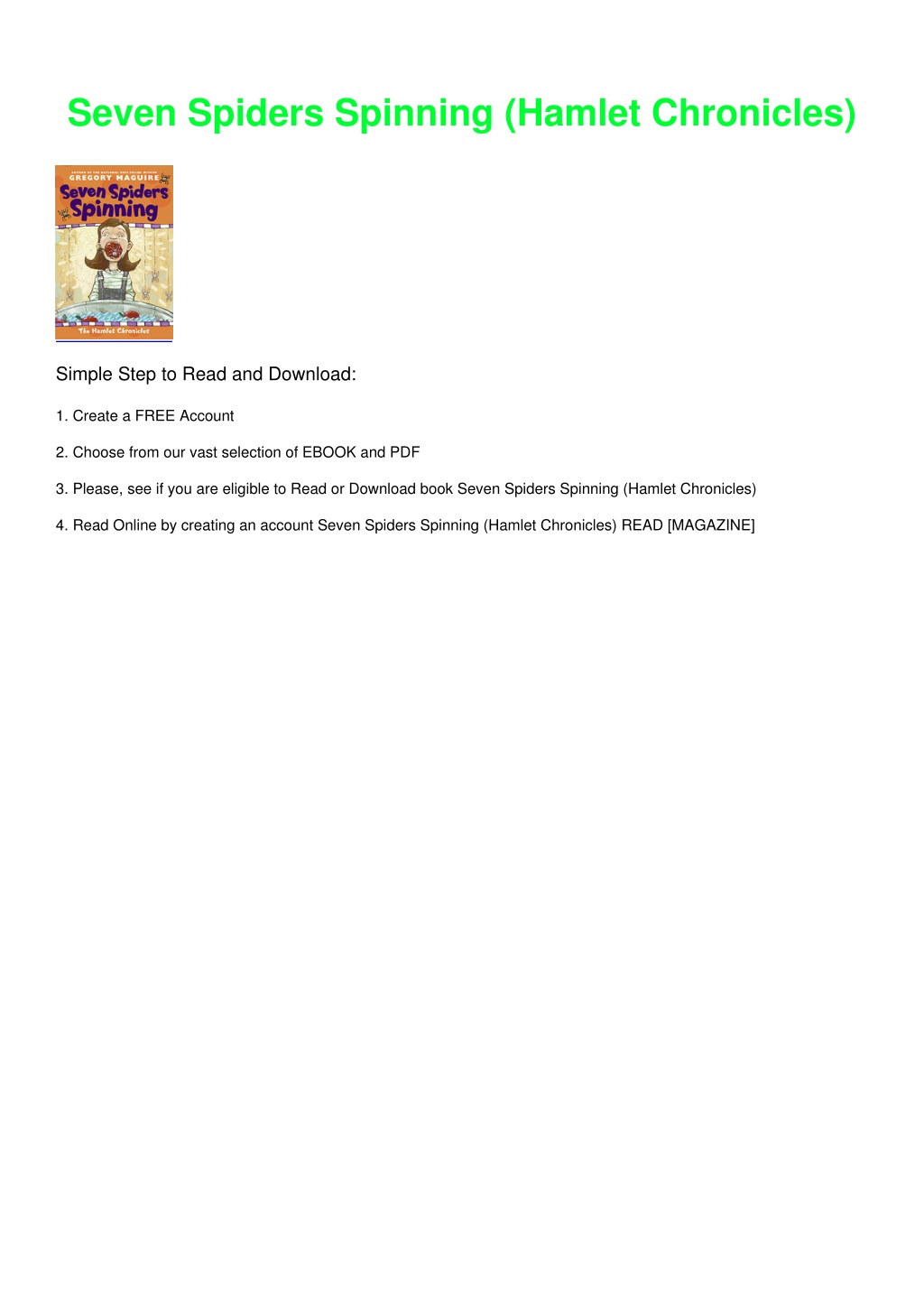 PPT - (PDF/DOWNLOAD) Seven Spiders Spinning (Hamlet Chronicles ...