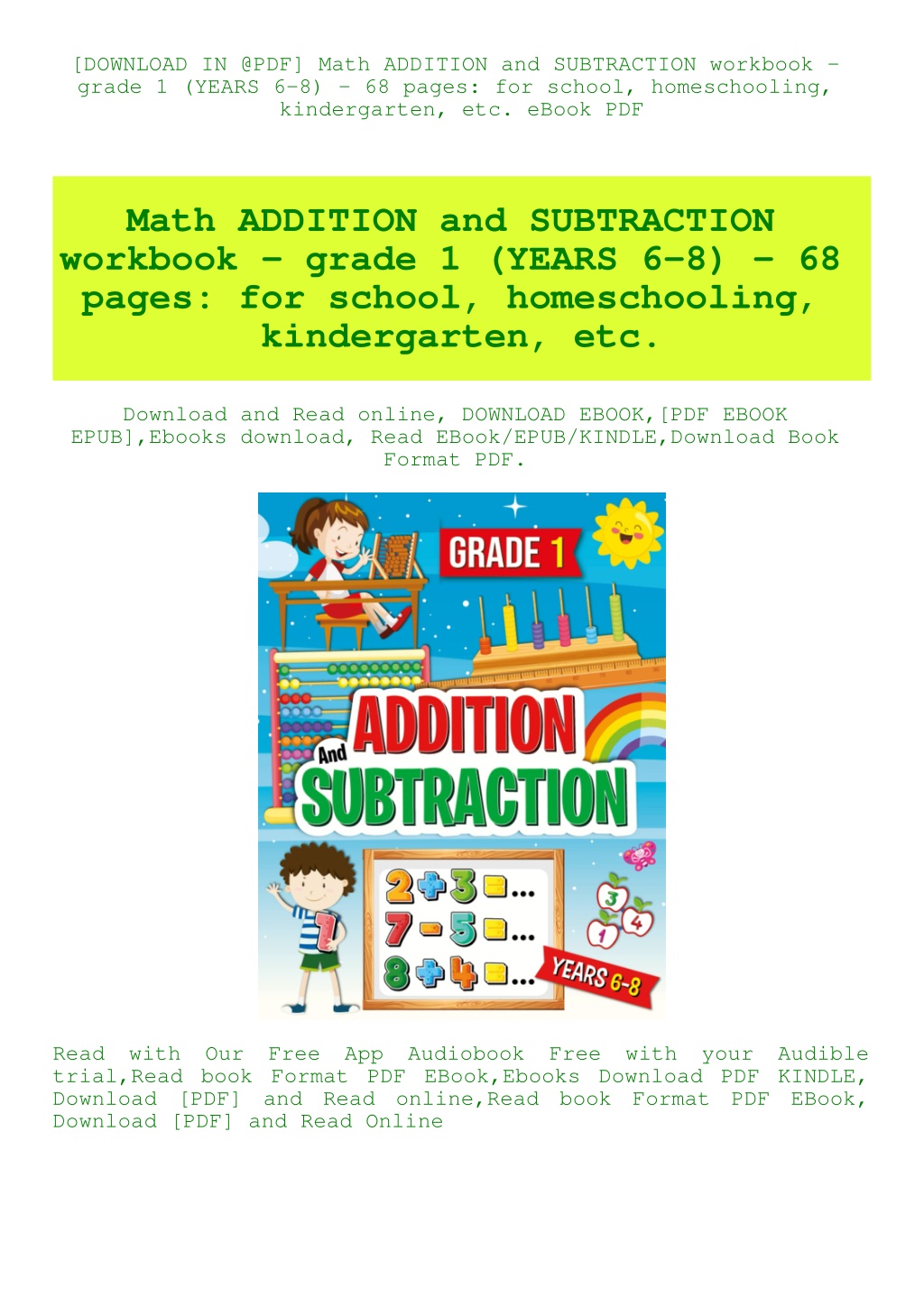 PPT - [DOWNLOAD IN @PDF] Math ADDITION and SUBTRACTION workbook - grade ...