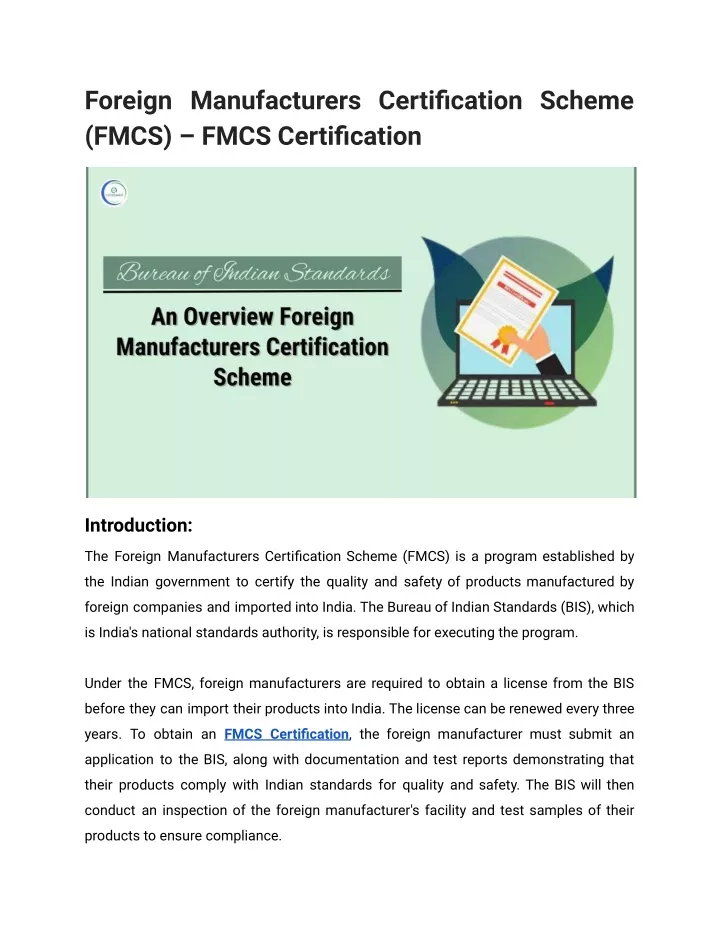 PPT - Foreign Manufacturers Certification Scheme (FMCS) – FMCS ...