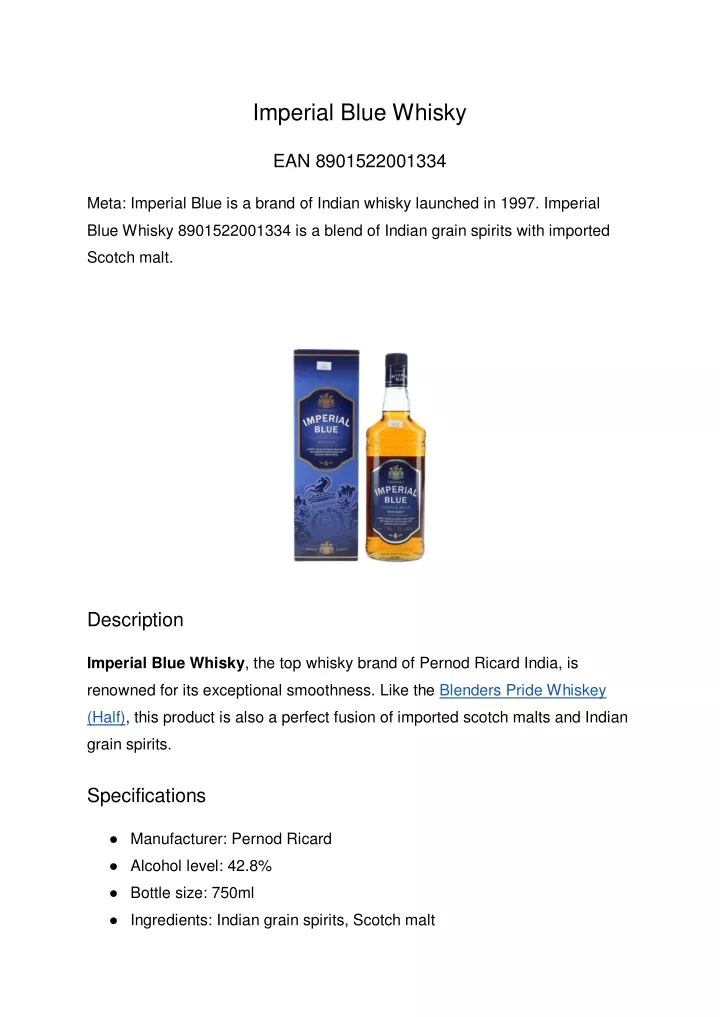 PPT - Imperial Blue Whisky PowerPoint Presentation, free download - ID ...