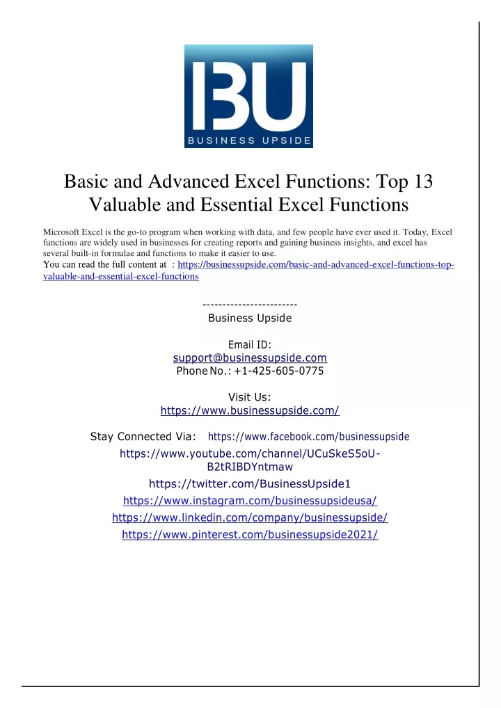 PPT - Basic and Advanced Excel Functions Top 13 Valuable and Essential ...