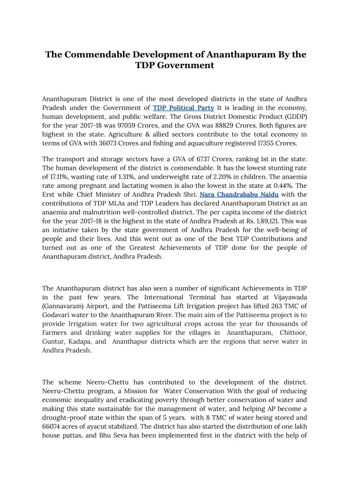 PPT - The Commendable Development of Ananthapuram By the TDP Government ...