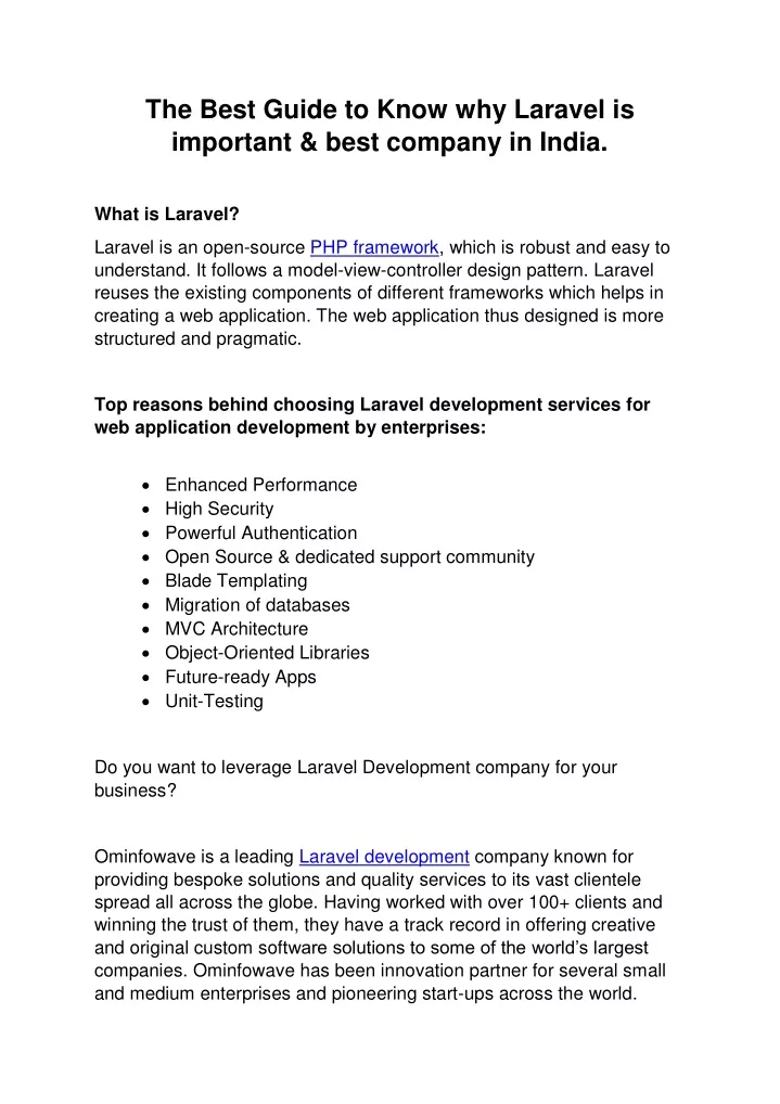 PPT - The Best Guide to Know why Laravel is important & best company in ... PPT - The Best Guide to Know why Laravel is important & best company in ...