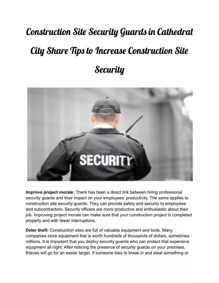 PPT - Construction Site Security Guards in Cathedral City Share Tips to Increase Construction ...