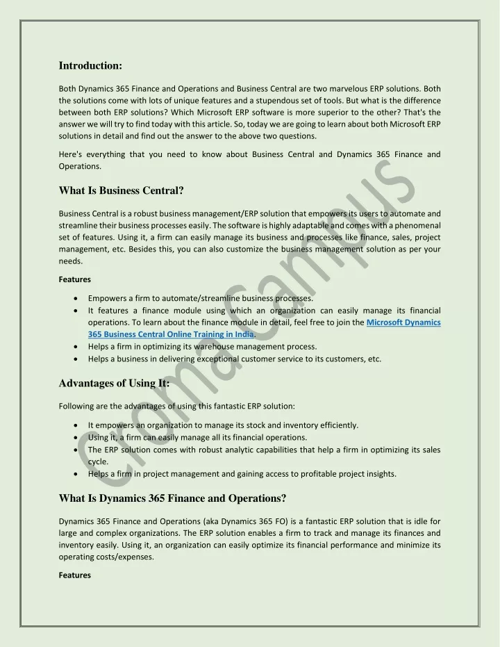 PPT - Dynamics 365 Finance and Operations Vs. Business Central ...