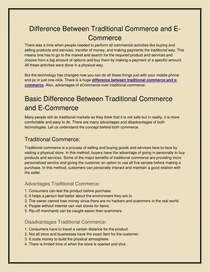 PPT - Difference Between Traditional Commerce and E-Commerce PowerPoint ...