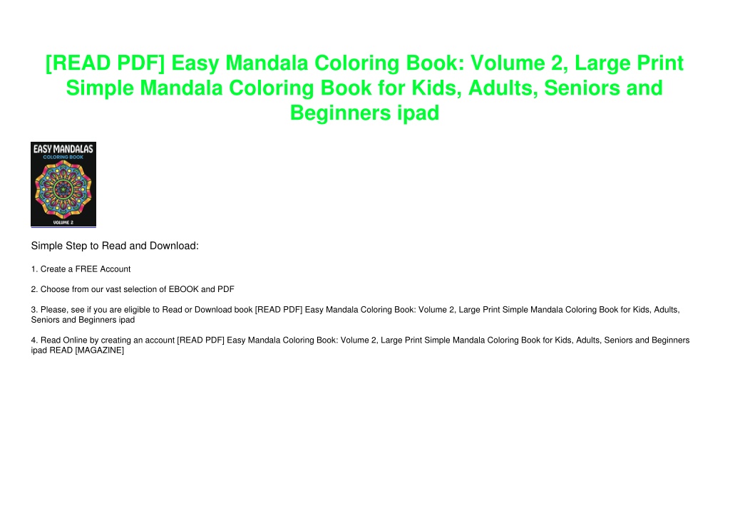 PPT - [READ PDF] Easy Mandala Coloring Book: Volume 2, Large Print ...