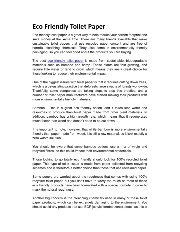 PPT - Eco Friendly Toilet Paper PowerPoint Presentation, free download ...
