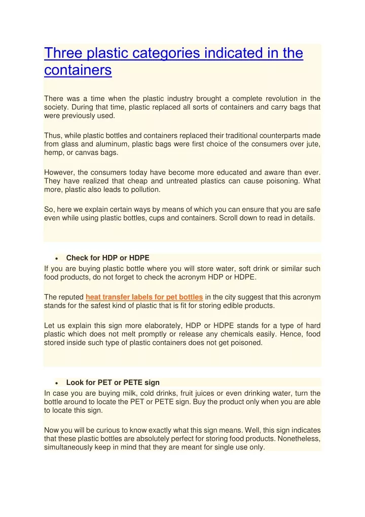 PPT - Three plastic categories indicated in the containers PowerPoint ...