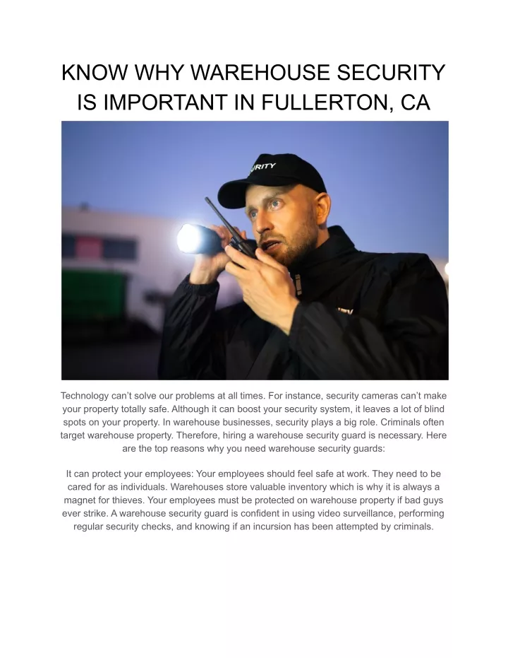 PPT - KNOW WHY WAREHOUSE SECURITY IS IMPORTANT IN FULLERTON, CATechnology can’t solve our ...