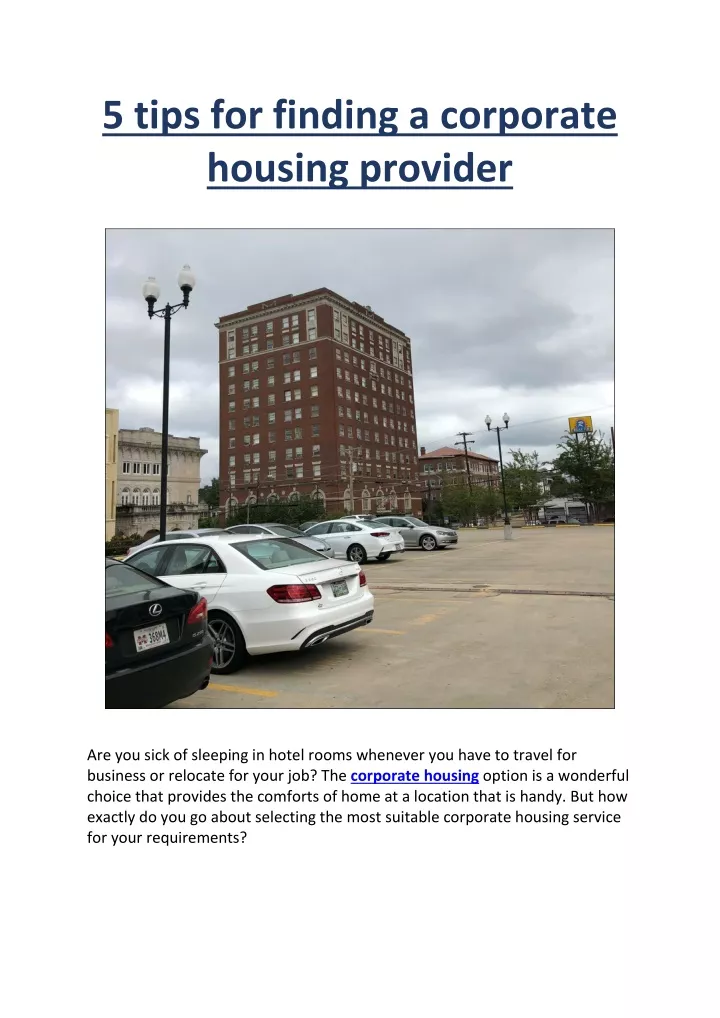 PPT - 5 tips for finding a corporate housing provider - Corporate ...