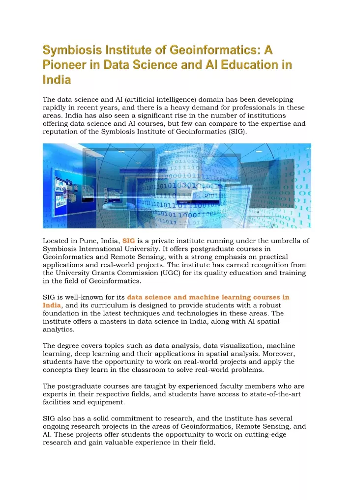 PPT - Symbiosis Institute of Geoinformatics: A Pioneer in Data Science ...