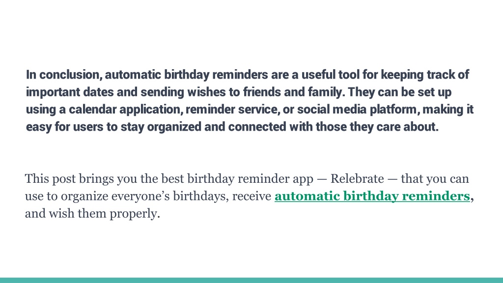 PPT - Celebrating Birthdays with Relebrate_ The Benefits of Automatic Reminders PowerPoint ...