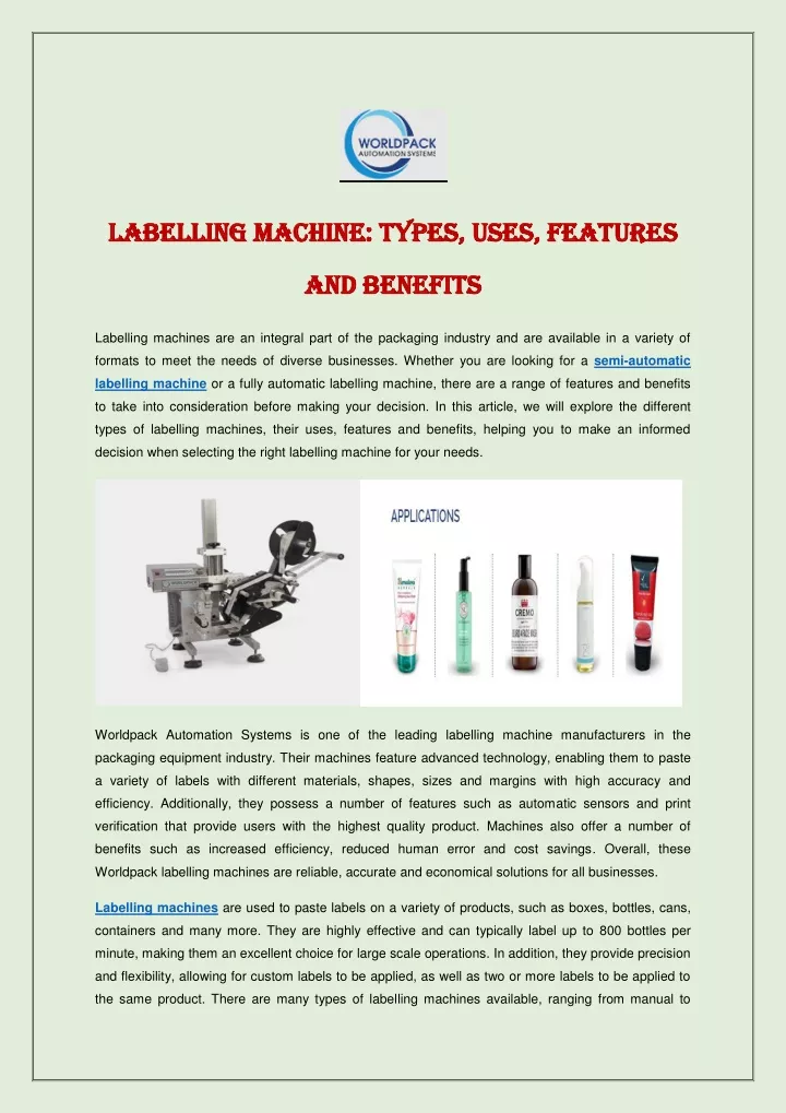 PPT - Labelling Machine - Types, Uses, Features and Benefits PowerPoint ...