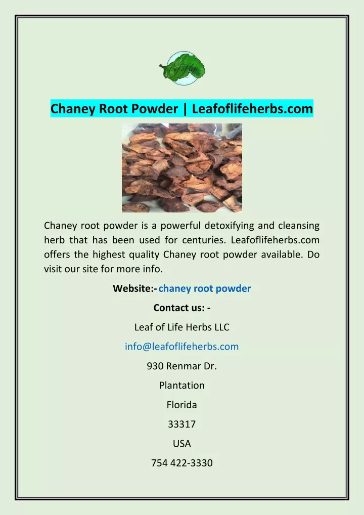PPT - Chaney Root Powder | Leafoflifeherbs.com PowerPoint Presentation ...