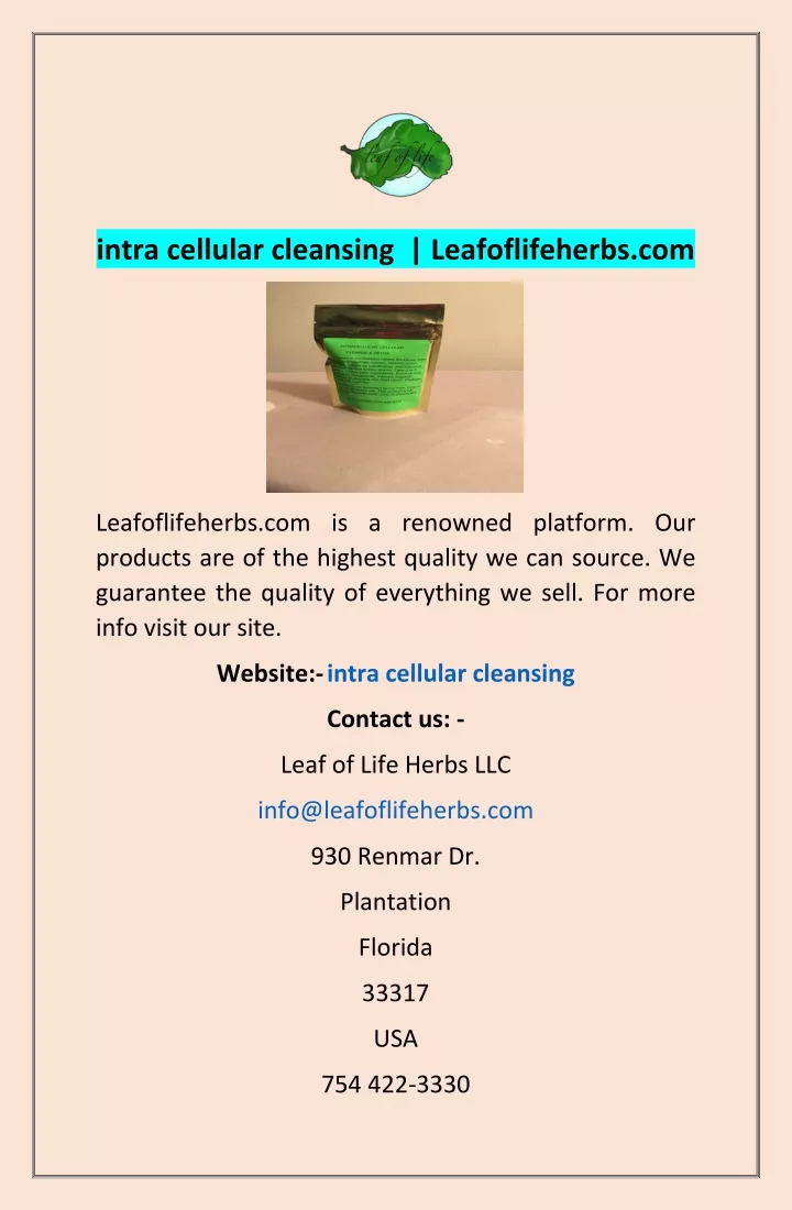 PPT - intra cellular cleansing | Leafoflifeherbs.com PowerPoint ...
