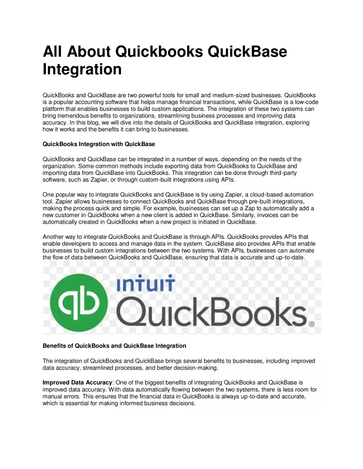 PPT - What is Quickbooks QuickBase Integration? PowerPoint Presentation - ID:11951983