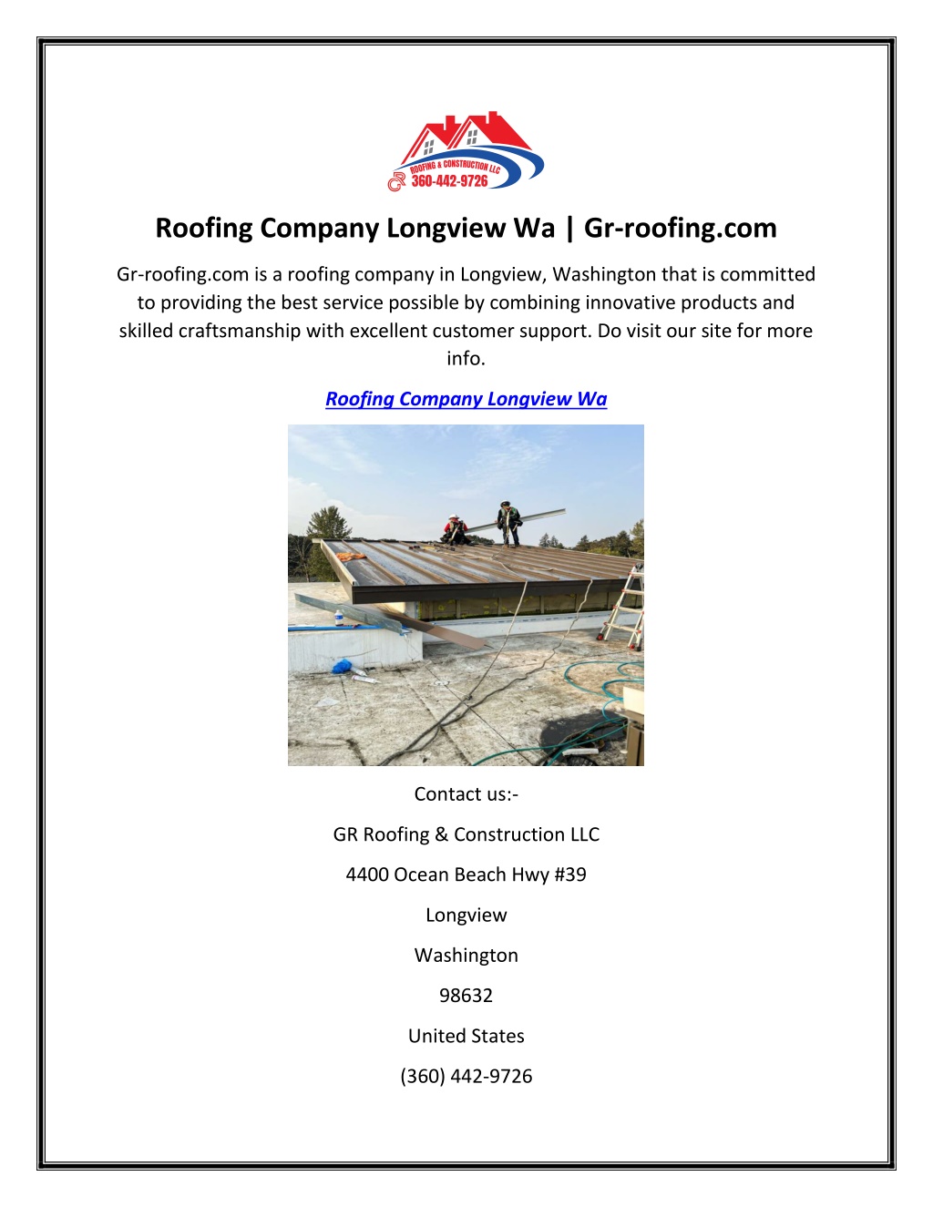 PPT - Roofing Company Longview Wa Gr-roofing.com PowerPoint ...