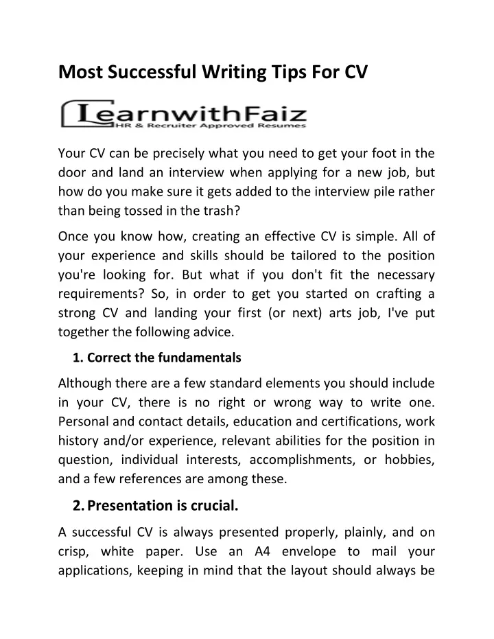 PPT - Most successful writing tips for CV PowerPoint Presentation, free ...