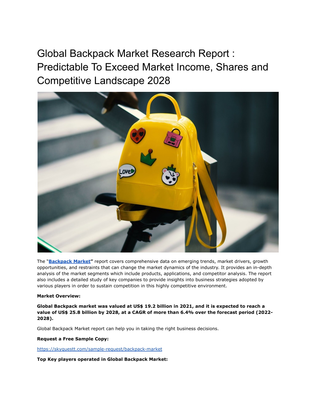 PPT - Global Backpack Market Research Report : Predictable To Exceed ...