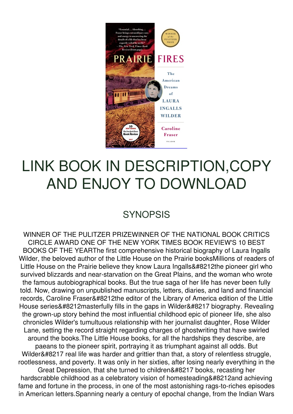 PPT - Kindle (online PDF) Prairie Fires: The American Dreams of Laura ...