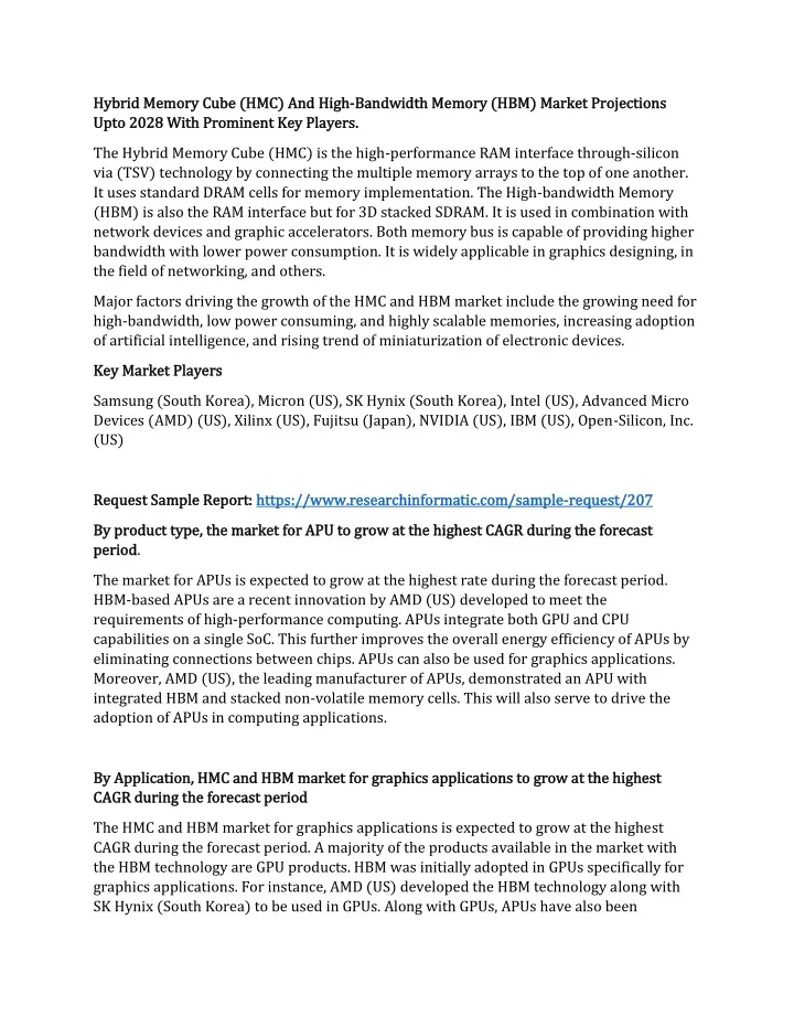 PPT - Hybrid Memory Cube (HMC) And High-Bandwidth Memory (HBM) Market ...