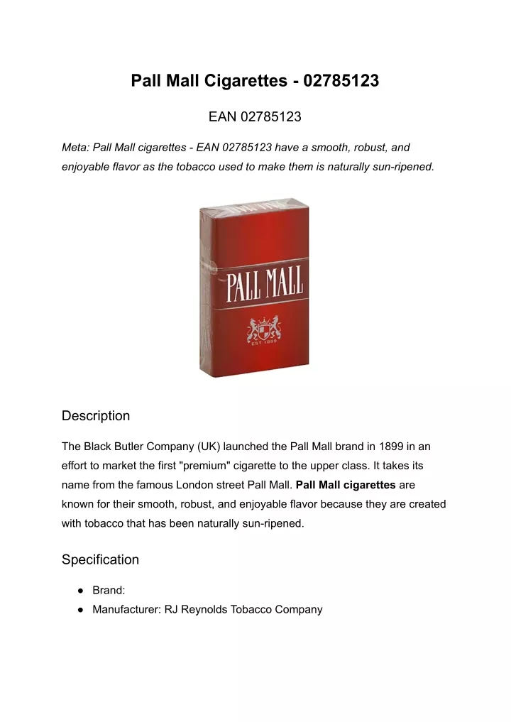 PPT - Pall Mall Cigarettes PowerPoint Presentation, free download - ID ...